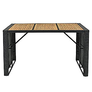 RUNNA 7-Piece Outdoor Patio Dining Set,PE Wicker Bar Furniture Set with Acacia Wood Tabletop and 6 Dining Chairs for Backyard, Garden