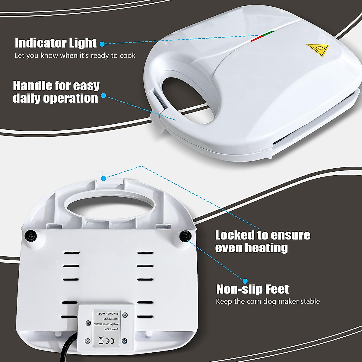 Corn Dog Waffle Maker Small, Hot Dog Waffle Machine with Non-stick Coating Plate, Waffle Dog Maker Toaster Make 6 Corn Dogs, Corn Dog Waffle Machine Make Corn Dog in Minutes, White