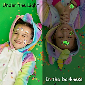 Maitys 20 Sheets 228 Pieces Luminous Unicorn Temporary Tattoos for Kids Glow in The Dark Tattoos Unicorn Games Toys for Girls Kids Birthday Party Supplies Decoration, 10 Styles