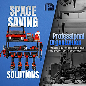 HomeBoo Power Tool Organizer, 4 Power Drill Holder Wall Mount, 3 Layers Heavy Duty Rack Metal Top Shelf, Garage Tool Organizer, Garage Storage Shelf, Father Day Gift