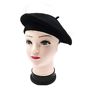 MAYMII Wool Black Beret Hat - French Beret -Solid Color Beret Cap for Women Girls