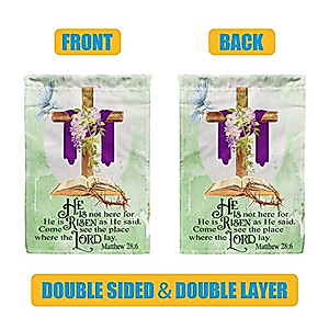 He is Risen Garden Flags 12x18inch Burlap, Easter Religious Cross Flags for Spring Holiday Yard Decorations Outdoor Matthew 28:6