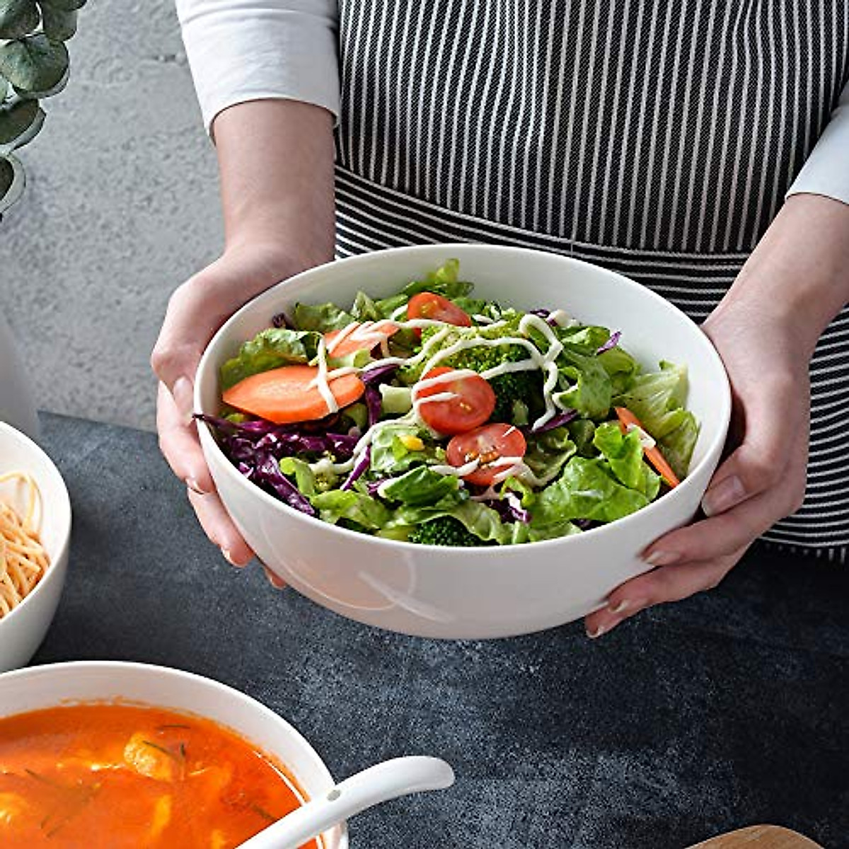 TGLBT 55oz Porcelain Salad/Soup Bowl- 3 Packs,Serving Bowls for Pasta and Fruit Stackable Round Large,White