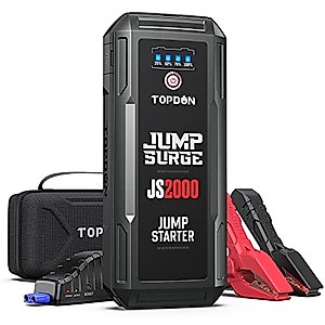 Car Battery Charger Jump Starter, TOPDON 2000A Peak Battery Jump Starter for Up to 8L Gas/6L Diesel Engines, 12V Portable Battery Booster Jump Starter Pack with Jumper Cables and EVA Protection Case
