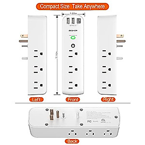 Outlet Extender, Multi Plug Outlet, 9AC Surge Protector with 3 USB Ports(1 USB C Outlet), Wall Plug Expander, USB Wall Charger Outlet Splitter, Compact for Travel, Home, Dorm Room, and Office…