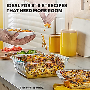 Pyrex Deep Glass Baking Dish with Plastic Lid, Deep Casserole Dish, Glass Food Container, Oven, Freezer and Microwave Safe, Clear Container, 8x8