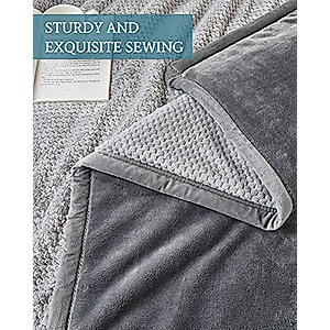 Lynnlov Large 3 Layers Flannel Fleece Throw Blanket Twin Size 60" x 80", Decorative Soft Thick Microfiber Plush Blanket, Luxury Comfy Cozy Velvet Winter Warm Blankets,Washable & Breathable,Grey