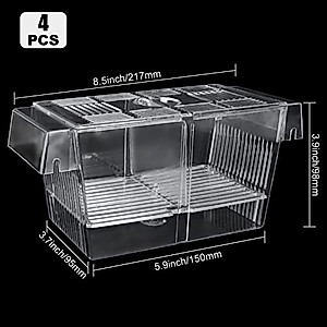 FVIEXE 4PCS Fish Breeder Box for Fish Tank, Acrylic Aquarium Fish Isolation Breeding Box with Suction Cups Acclimation Hatchery Incubator for Baby Fishes Guppy Shrimp Clownfish Betta, Medium Size