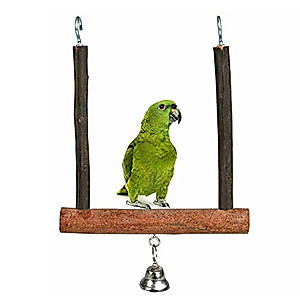 dxS8hhuo Wood Pet Bird Parrot Bell Cage Hanging Swing Stand Grinding Paw Play Chew Toy - Wood Color