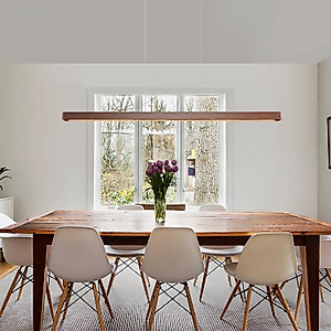 YISDESIGN 59" Wood Linear Pendant Light 40w Integrated Led Pendant Light Dimmable Ceiling Pendant Hanging Light Adjustable Billiard Pool Table Lights for Dining Room Kitchen Island Walnut Color