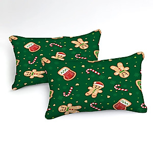 Herside Christmas Comforter Set Queen Size Bedding Set Xmas Snowflakes Gingerbread Man Design Cute Christmas Bedding Comforter Set for Boys Girls (Green,Queen)