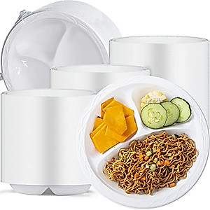 YANGRUI White Plastic Plates, 9 Inch 3 Compartments 150 Pack Food Grade Meterial BPA Free Reusable Dinner Plates