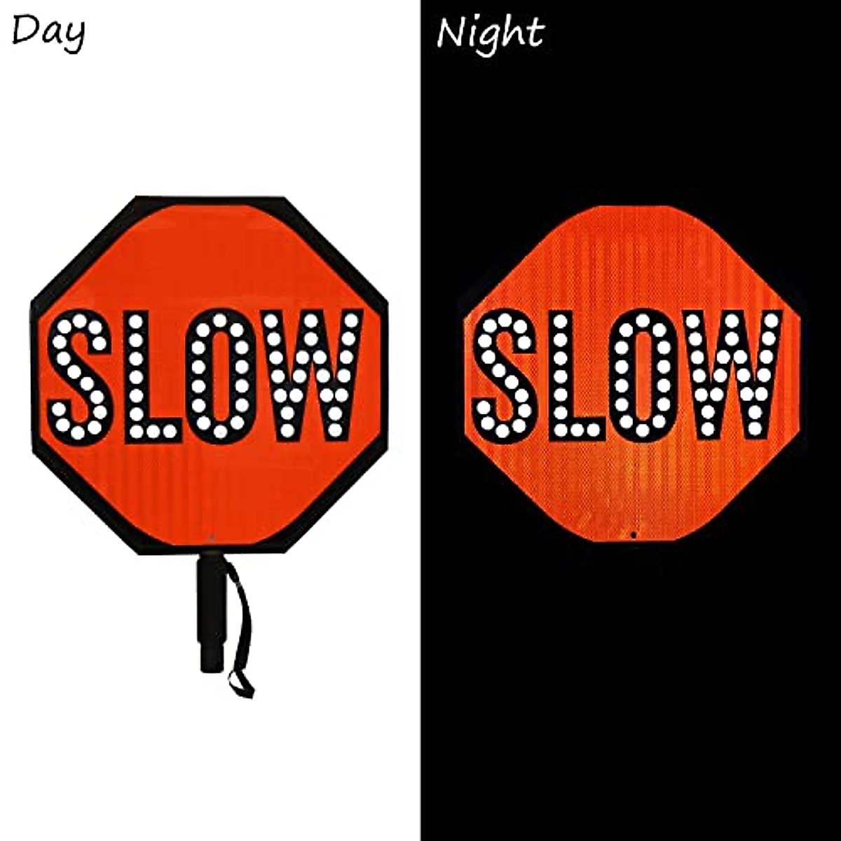 SmartSign LED STOP SLOW Paddle - Reflective Hand Held Stop Slow Sign with Handle, 18" Double-Sided, Steady/Flashing LED Light Modes, Rechargeable, Pack of 1