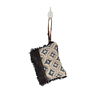 Myra Bag Exude Charm Pouch Upcycled Canvas, Rug, Leather & Cowhide S-2661