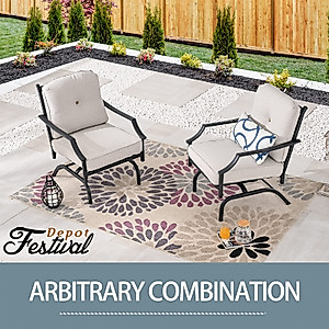 Festival Depot Patio Set of 2 Metal Dining Chairs with Thick Cushions Outdoor Furniture for Bistro Deck Garden (Beige)