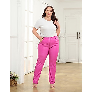 HDE Women's Plus Size Faux Leather Pants High Waist Straight Leg Pant w/Pockets Hot Pink - 1X