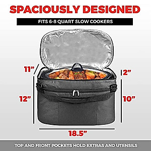 Slow Cooker Travel Bag for 6-8 Quart Pots | Locking Travel Bag with Secure Zip & Accessory Pocket | Insulated Carrier, Pot Holder Carrying Bags with Easy to Clean Inner Lining