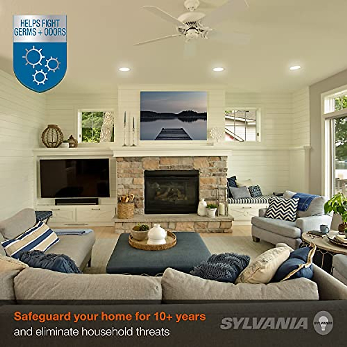 SYLVANIA LightSHIELD BR30 Germicidal LED Light Bulb, 9W=65W, 10 yr, Dimmable, 650 lm, 5000K, Daylight - 2 Pack (41070)