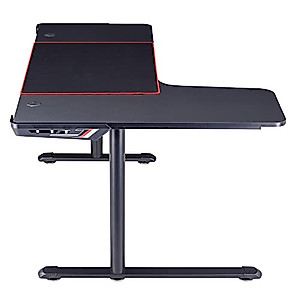 ioHOMES Kindira Modern Steel 65 in. L-Shaped Gaming Desk with USB Ports, PC Mouse Pad and Rotatable Cup-Holder for Home Office, Classroom, Study Room, Black