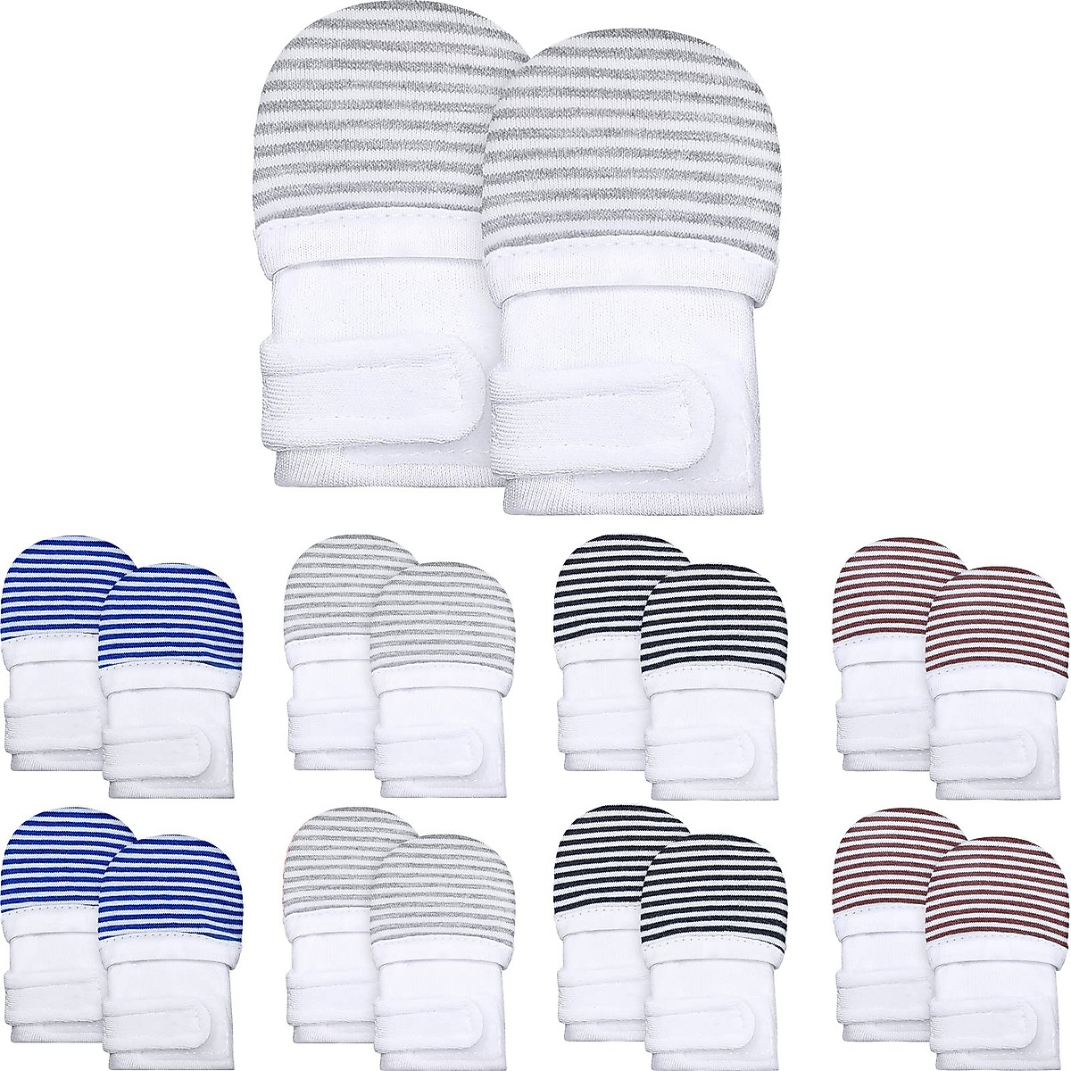 SATINIOR 8 Pairs Adjustable Baby Mittens Baby No Scratch Baby Gloves Newborn Baby Mitts Unisex Baby (Dark Stripe Style,6-12 Months)