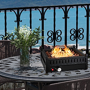 Giantex Tabletop Propane Fire Pit, 16.5 Inch Outdoor Firepit, 40,000 BTU Outdoor Gas Fire Pit w/ 2" Umbrella Hole, Removable Lid, Simple Igniting System, Lava Rocks & Tank Seat, Fire Pits for Tables