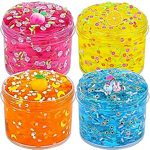 Slime Kit - 4 Pack Clear Slime, with Pink，Blue，Yellow and Orange Clear Crystal Slime, Soft Non-Stick, for Kids Party Favors Gifts Ideas, Stress Relief Toy for Girls and Boys