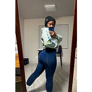 Seamless Scrunch Legging Women Yoga Pants 7/8 Tummy Control Workout Running for Workout Fitness Sport Active Ankle Legging-25'' (L, Tuxedo Blue)