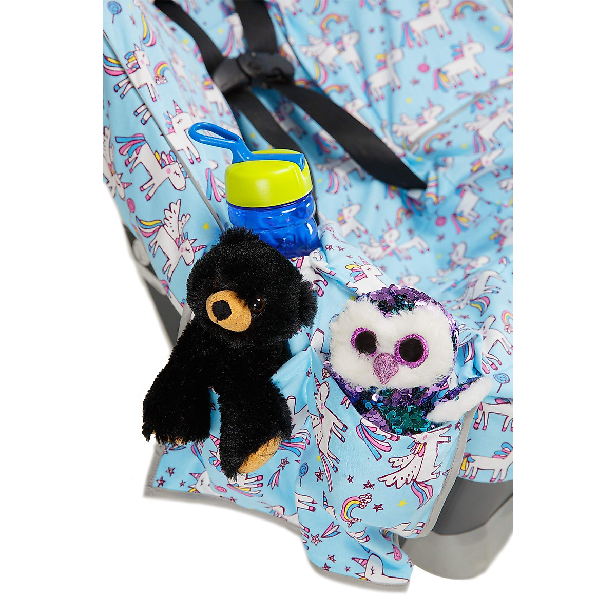 Niko Easy-Wash Children's Car Seat Cover & Liner - 100% Cotton Jersey Blue Unicorn - Fits Most Toddler Car Seats - Universal Fit - Waterproof SEAT Bottom - Machine Wash and Dry