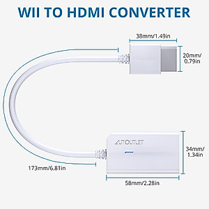 AUTOUTLET Wii to HDMI Converter 1080P for Full HD Device, Wii HDMI Adapter with 3,5mm Audio Jack&HDMI Output Compatible with Nintendo Wii, Wii U, HDTV, Monitor-Supports All Wii Display Modes 720P