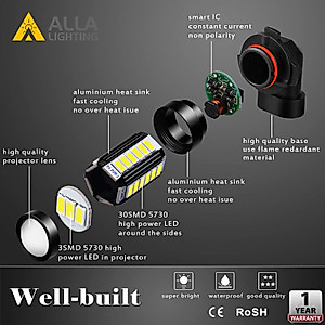Alla Lighting 9006 LED Fog Light Bulbs 2800 Lumens Xtreme Super Bright 9006 LED Bulb 5730 33-SMD LED 9006 Bulb HB4 9006 LED Fog Lights for Car Truck Van - 6000K Xenon White