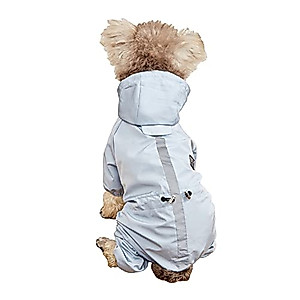 QWINEE Waterproof Dog Hooded Raincoat with Button Puppy Cat Rain Jacket Lightweight Pet Poncho with Leash Hole for Small Medium Large Dogs Cats Kitten Light Blue XXL