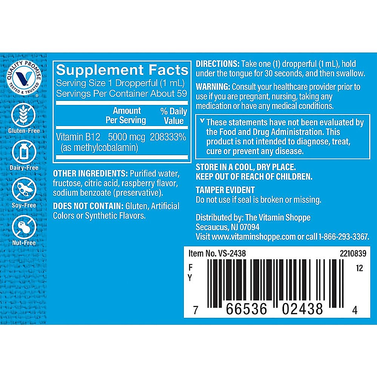 Liquid B12 Methylcobalamin - Energy Production - 5,000 MCG - Raspberry (2 fl. oz.)