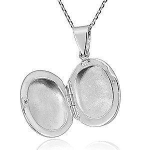 AeraVida Minimalist Engrave Keepsake Memory Holder Sterling Silver Polished Oval Locket Necklace, 16 inch