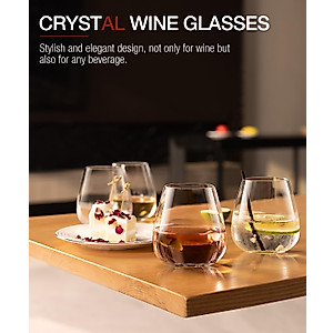 Stemless Wine Glasses Set of 4-17oz，Red White Wine Glasses Hand Blown Crystal - Unique gifts for him/her for wedding, birthday, Christmas, Mother's Day, father's day, anniversary - clear