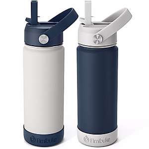 Fimibuke Kids Insulated Water Bottle, 18oz BPA FREE Kids Cups with Straw Double Wall Vacuum Tumbler 18/8 Stainless Steel Leak Proof Toddler Water Bottle for School Boys Girls (2 Pack, Coastal)