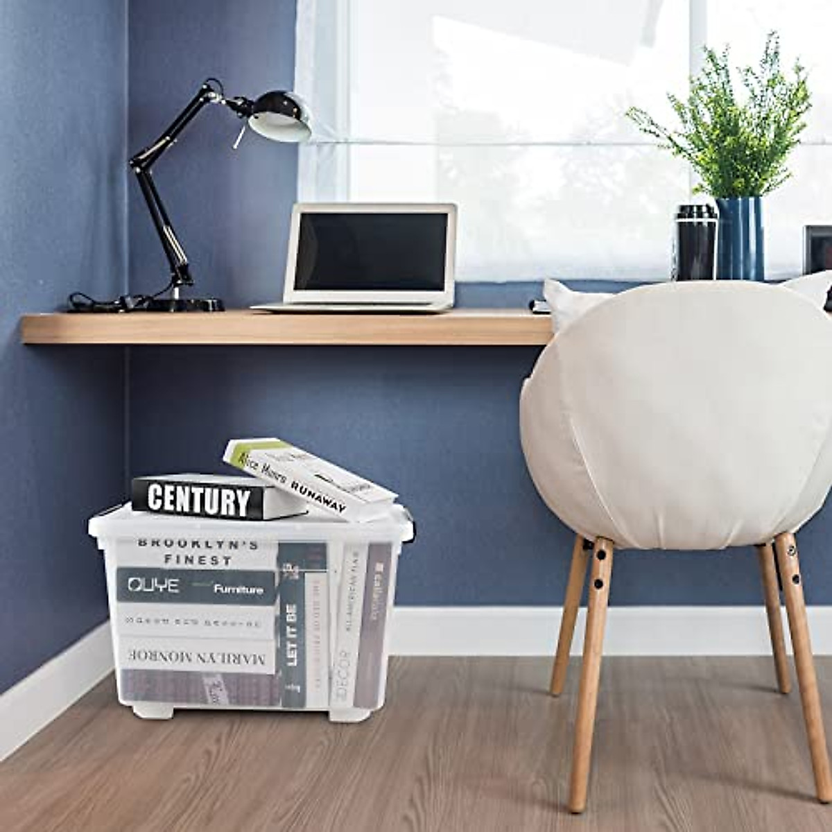 Farmoon 4 Pack 30 Quart Plastic Latching Storage Box Bin with Wheels, Clear