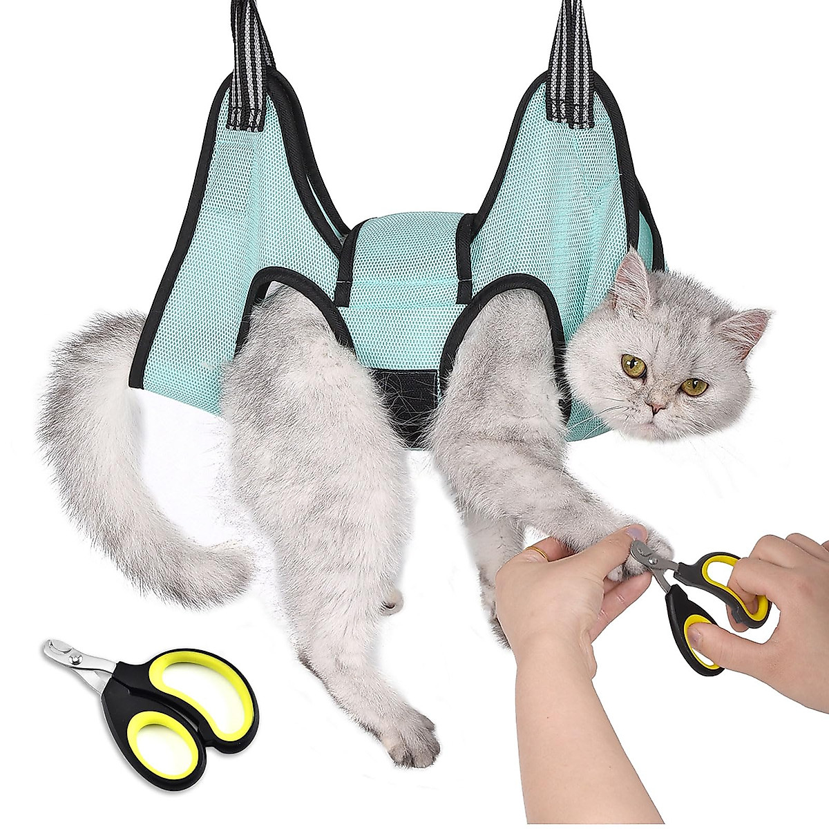 JDMYCYCQXF Cat Grooming Hammock Harness, Cat Holder for Grooming with Cat Nail Clippers/Trimmer,Nail File (Size:XS)