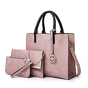 Women Handbags Sets 3 Pcs Large Capacity Handbag Chain Shoulder Bag Clutch Wrist Purse, Pink