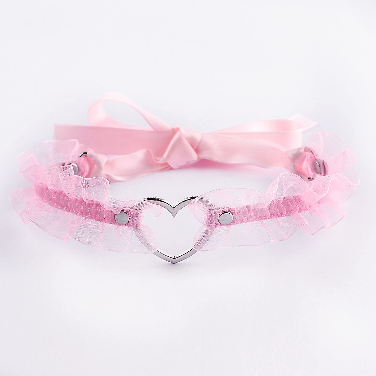 MILAKOO Pink Wedding Lace Heart Floral Choker Necklaces Adjustable&Strecth Lace Bracelet for Bridal