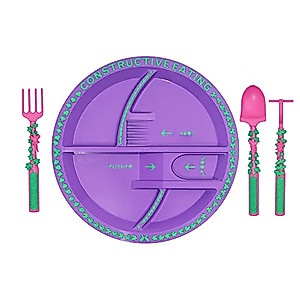 Constructive Eating Plate and Utensils Set Garden Fairy - Made in USA - Toddler Dinnerware, Kids Dinnerware and Utensils Set for Ages 1-3, Toddler Utensils 2 and 3 Year Old, Divided Toddler Plates