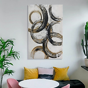 Hand-Painted Abstract Oil Painting Black White Circle Fine ArtHandmade Modern Acrylic Artwork Texture Painting Original Paintings Canvas Wall Art16x24inch(40x60cm)