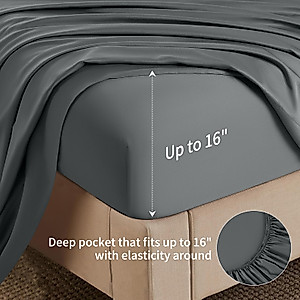 Shilucheng 6-Piece Sheets Set，Rayon Derived from Bamboo_ Sheets, Cooling & Breathable Bed Sheets, Silky Bedding Sheets & Pillowcases, 16 Inch Deep Pockets(Queen,Dark Grey)