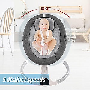 Baby Swing for Infants,Comfort Cradling Baby Rocker Portable Newborn Swing with Music/Remote Control/Timing Function,Grey