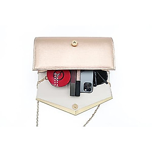OOTD LAND Classic Women Evening Bags Envelope Clutch Purses with Chain Strap (Rose Gold)