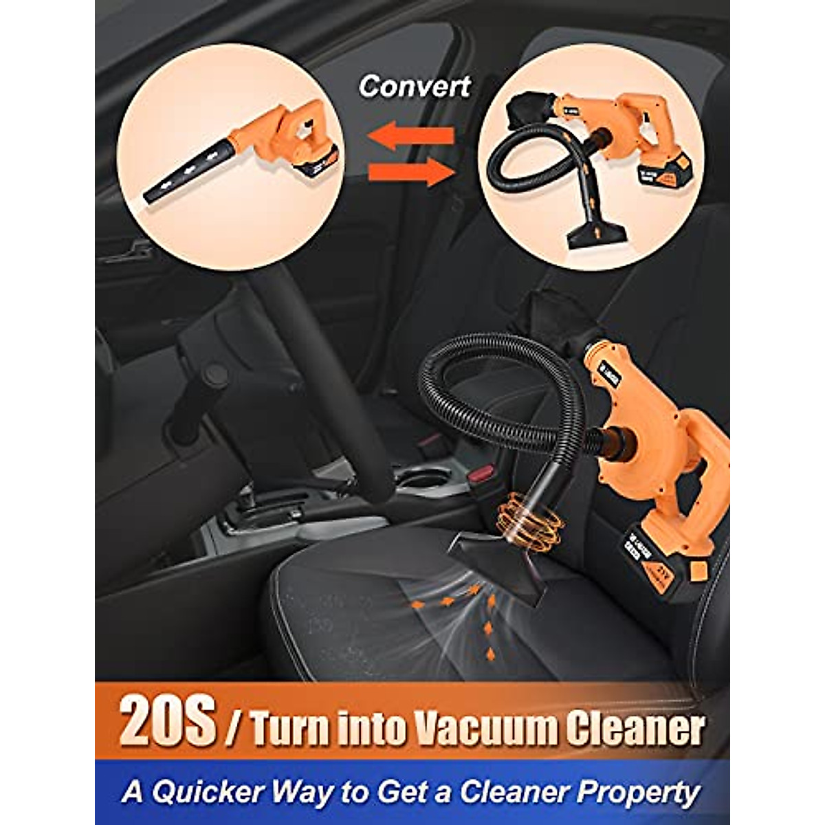 Blower Cordless，with 21V 4.0 Ah Lithium Battery Powered , 2 in 1 Sweeper & Vacuum for Clearing Dust,,Car Vacuum, Patio/Deck/Garden Cleaning, Garage Dusting