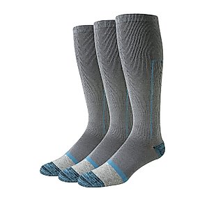 Amazon Essentials Men's Knee High Compression Socks - Graduated, Over The Calf Cotton, 3 Pairs, Grey, Size 6-12