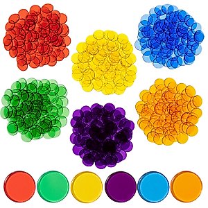 edxeducation Transparent Counters - Set of 500 - Bulk Colored Counters for Kids Math - 6 Colors - 3/4 in - Counting, Sorting, Light Panels, Bingo