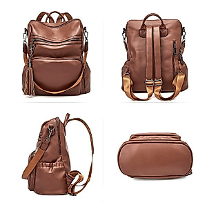 CLUCI Women Wallet Large Leather Zip Around Card Holder Organizer Ladies Clutch Wristlet Bundles with Women Backpack Purse Leather Travel Large Ladies Shoulder Bags with Tassel Brown