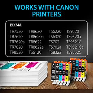 Smart Ink Compatible Ink Cartridge Replacement for Canon 280 281 PGI-280XXL CLI-281XXL (10 Combo Pack) to use with Pixma TR8520 TS9120 TS6120 TR8620 TR8620a TS6320 TR7520 TS6220 (PGBK & BK/C/M/Y)