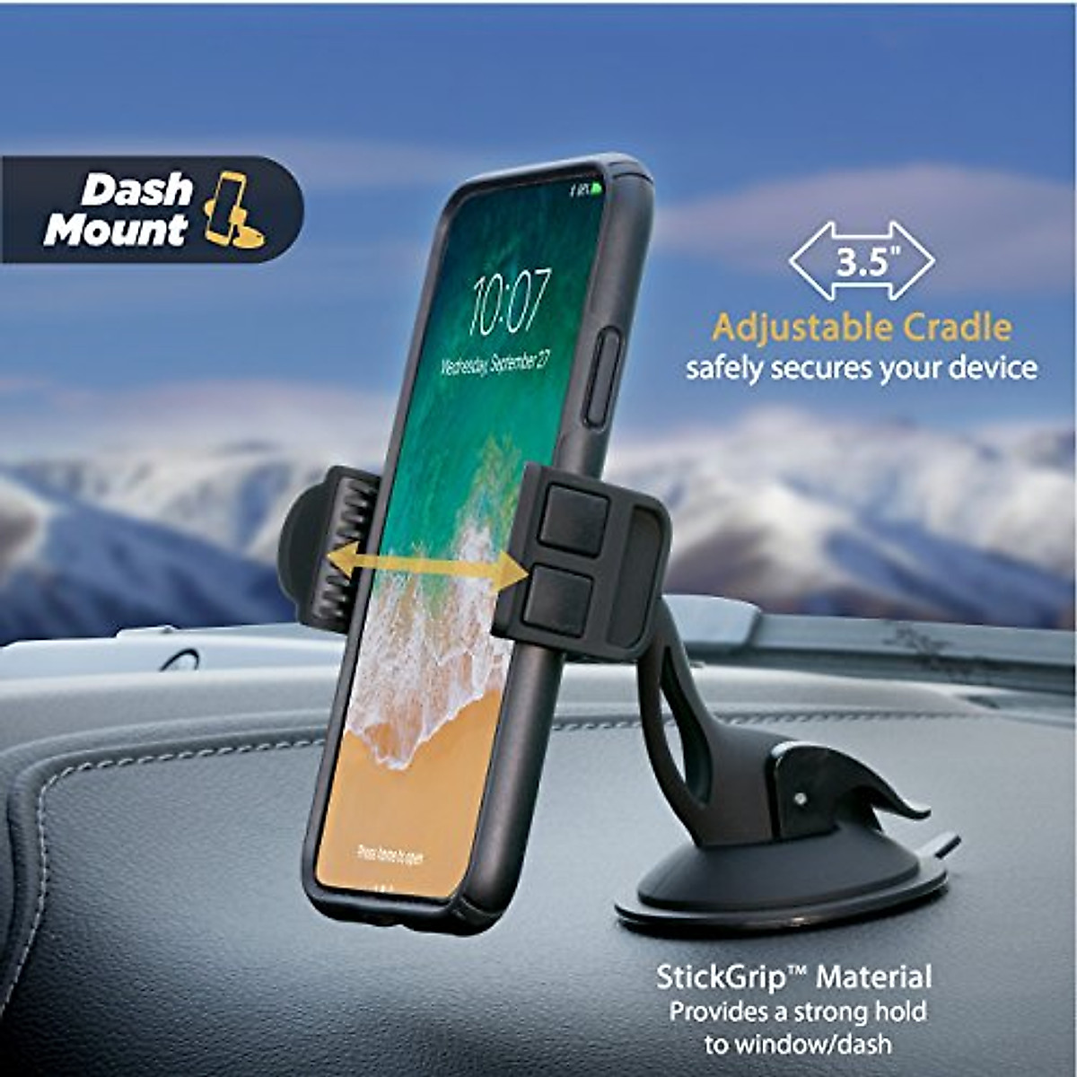 Scosche HDVM-1 3-in-1 Universal Vent and Suction Cup Mount for Mobile Devices | StickGrip Base and Vent Clips Included